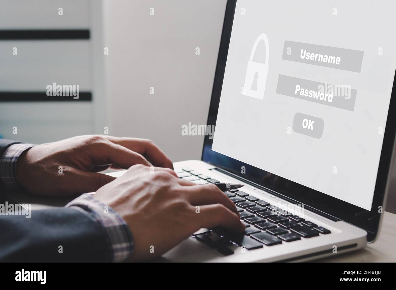 man hand using computer screen to sign in and lock password Stock Photo ...
