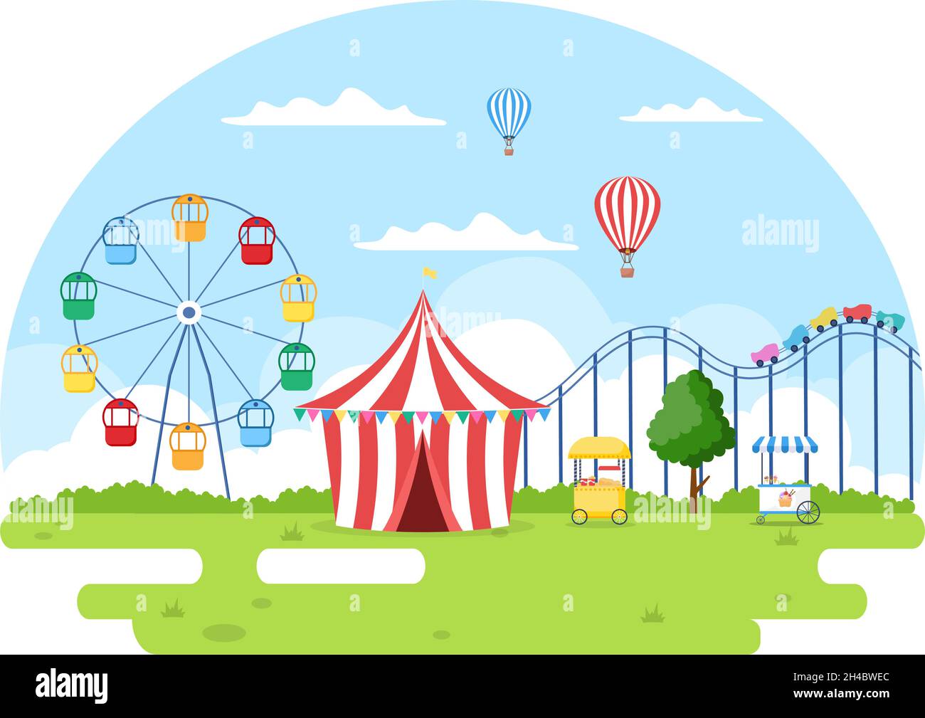 Summer Fair with Carnival, Circus, Funfair or Amusement Park. Landscape ...