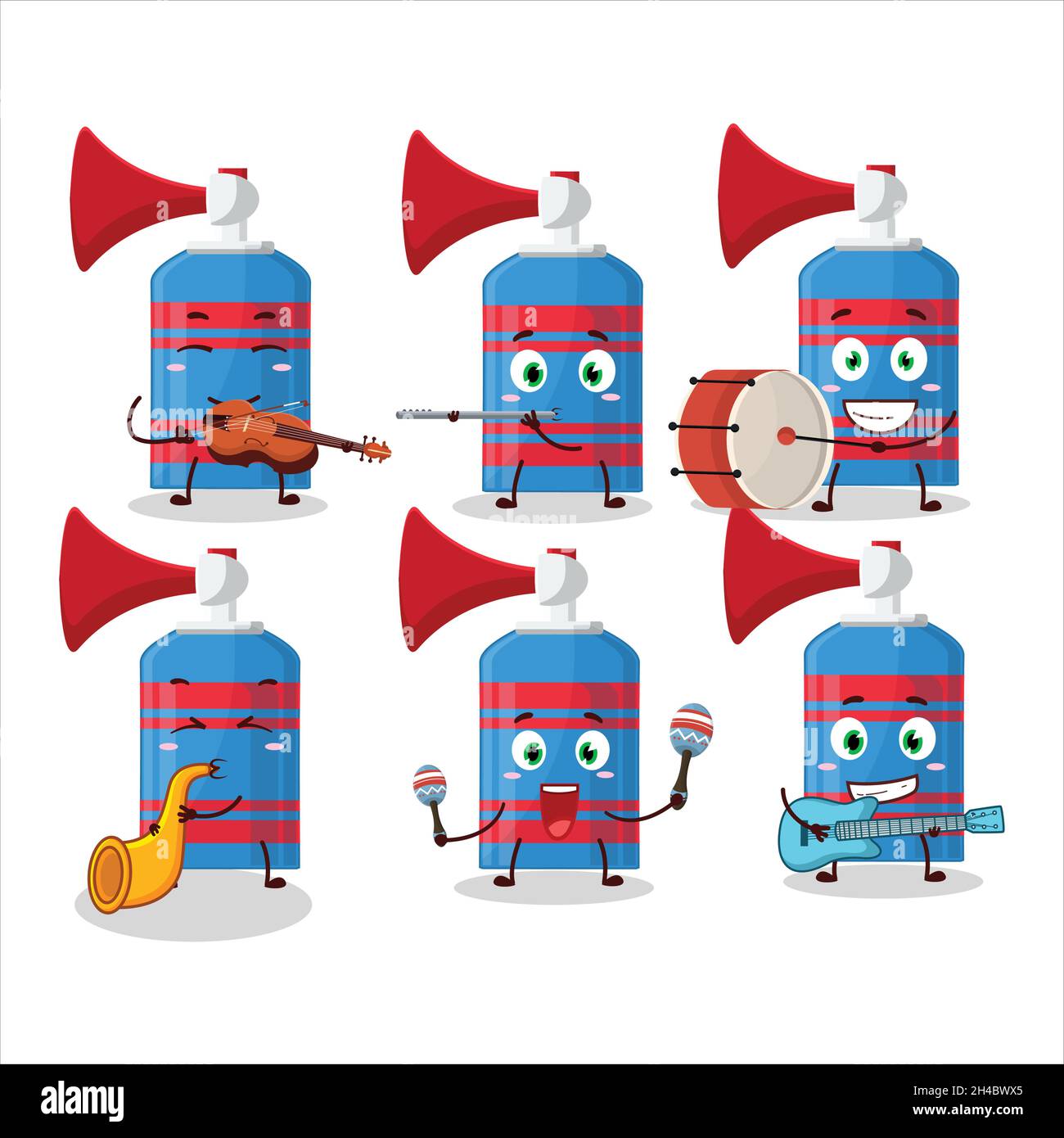 Cartoon character of blue air horn playing some musical instruments ...