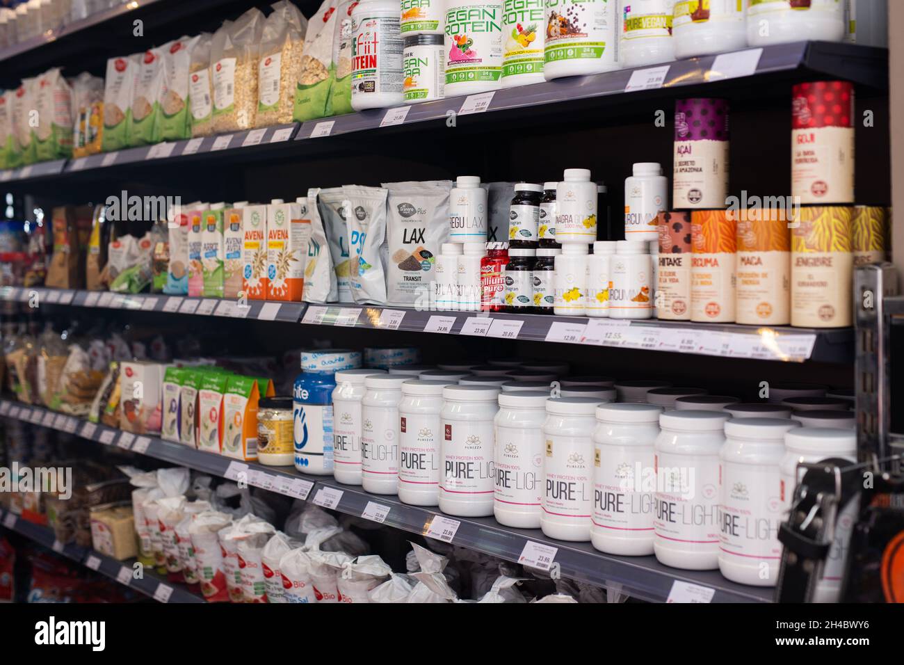 Sport nutrition store interior, Barcelona Stock Photo - Alamy