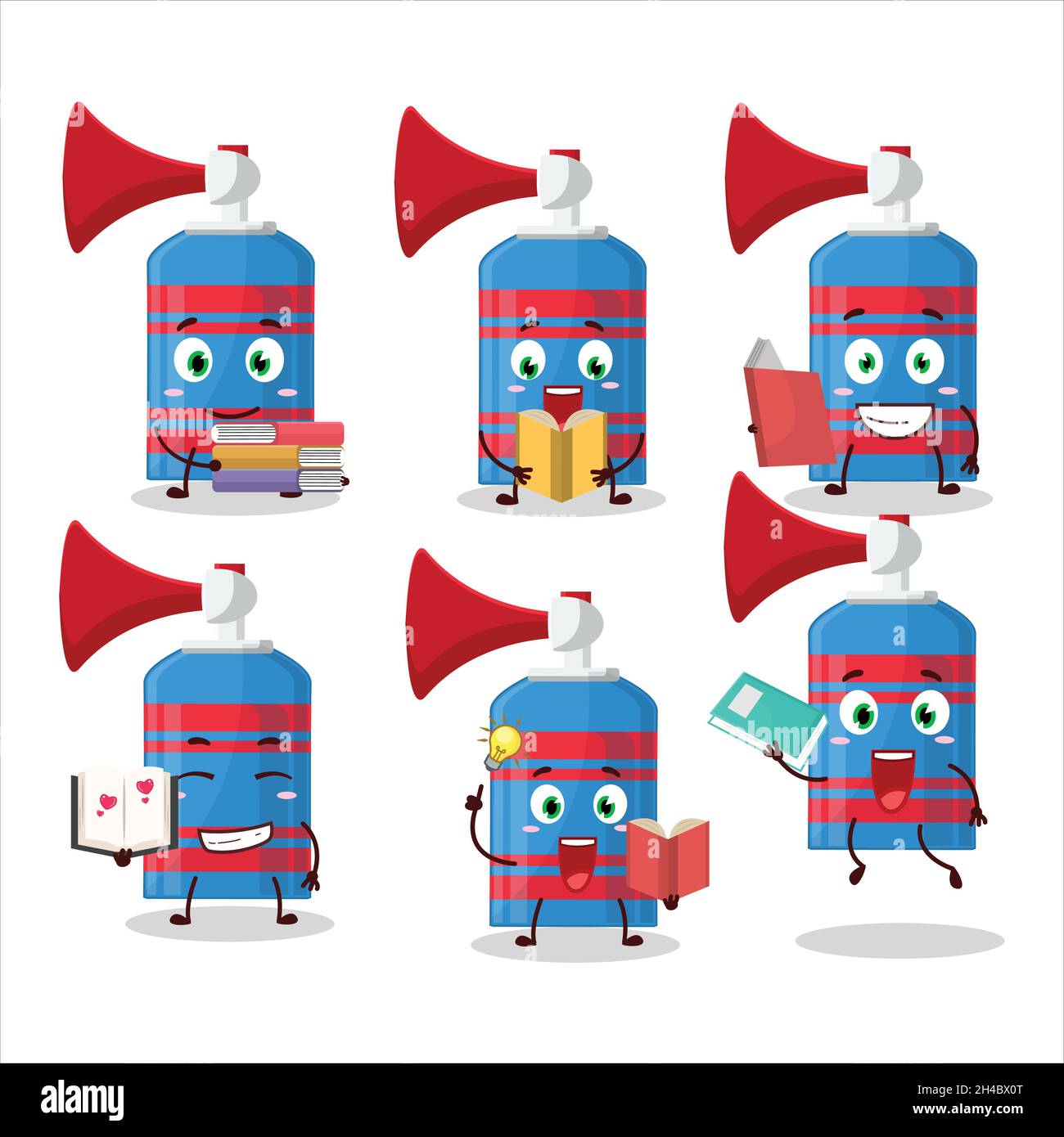 A picture of blue air horn cartoon character concept reading an amusing ...