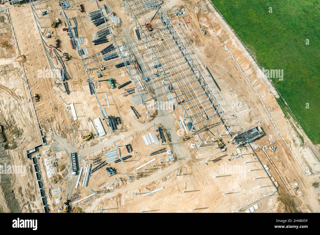 industrial buildings under construction. aerial view of large ...