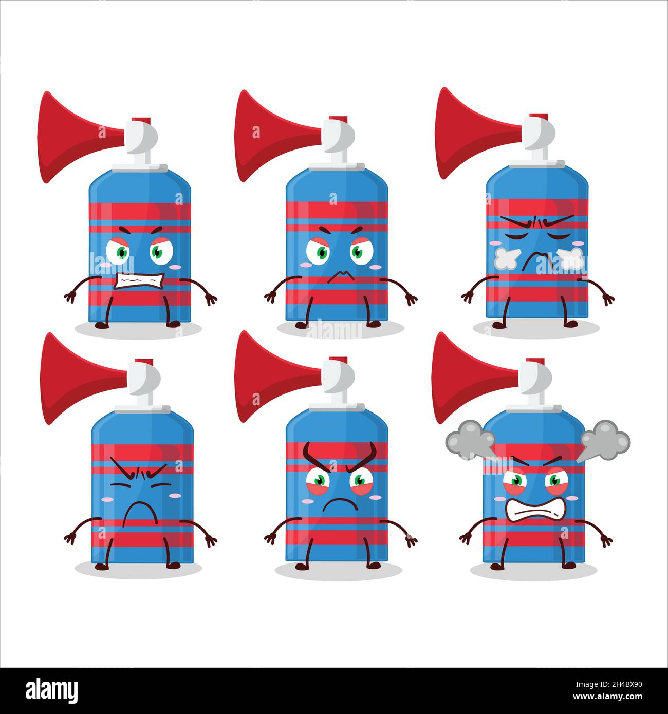 Blue air horn cartoon character with various angry expressions. Vector ...