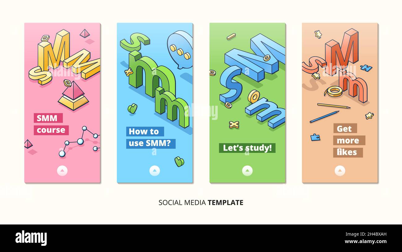 SMM, social media marketing isometric banners. Influencer concept of ...