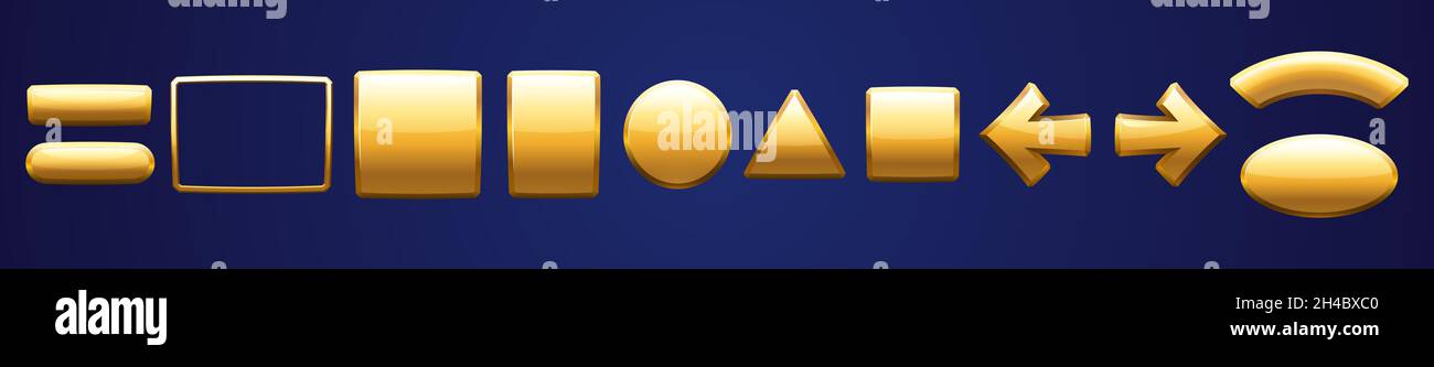 Gold game tablets, buttons, cartoon menu interface golden keys. Yellow ...