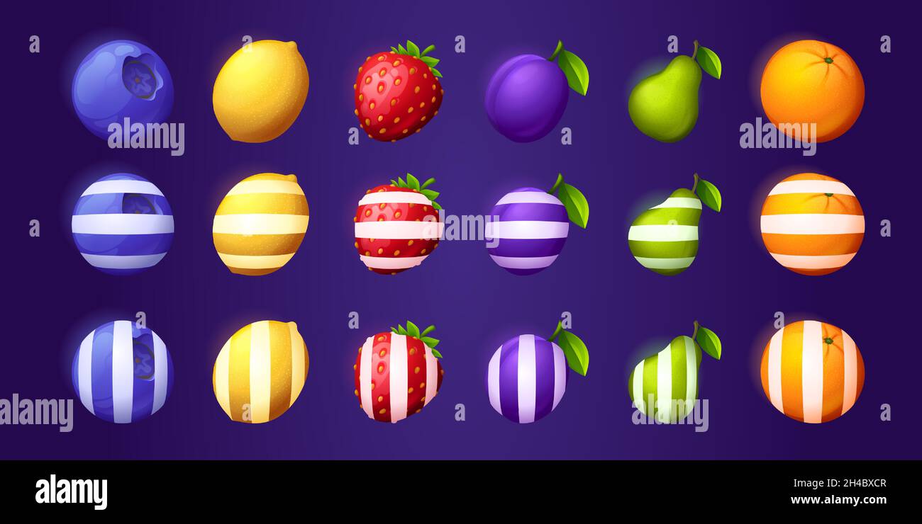 Fruit and berries icons for ui mobile game or casino slot machine ...