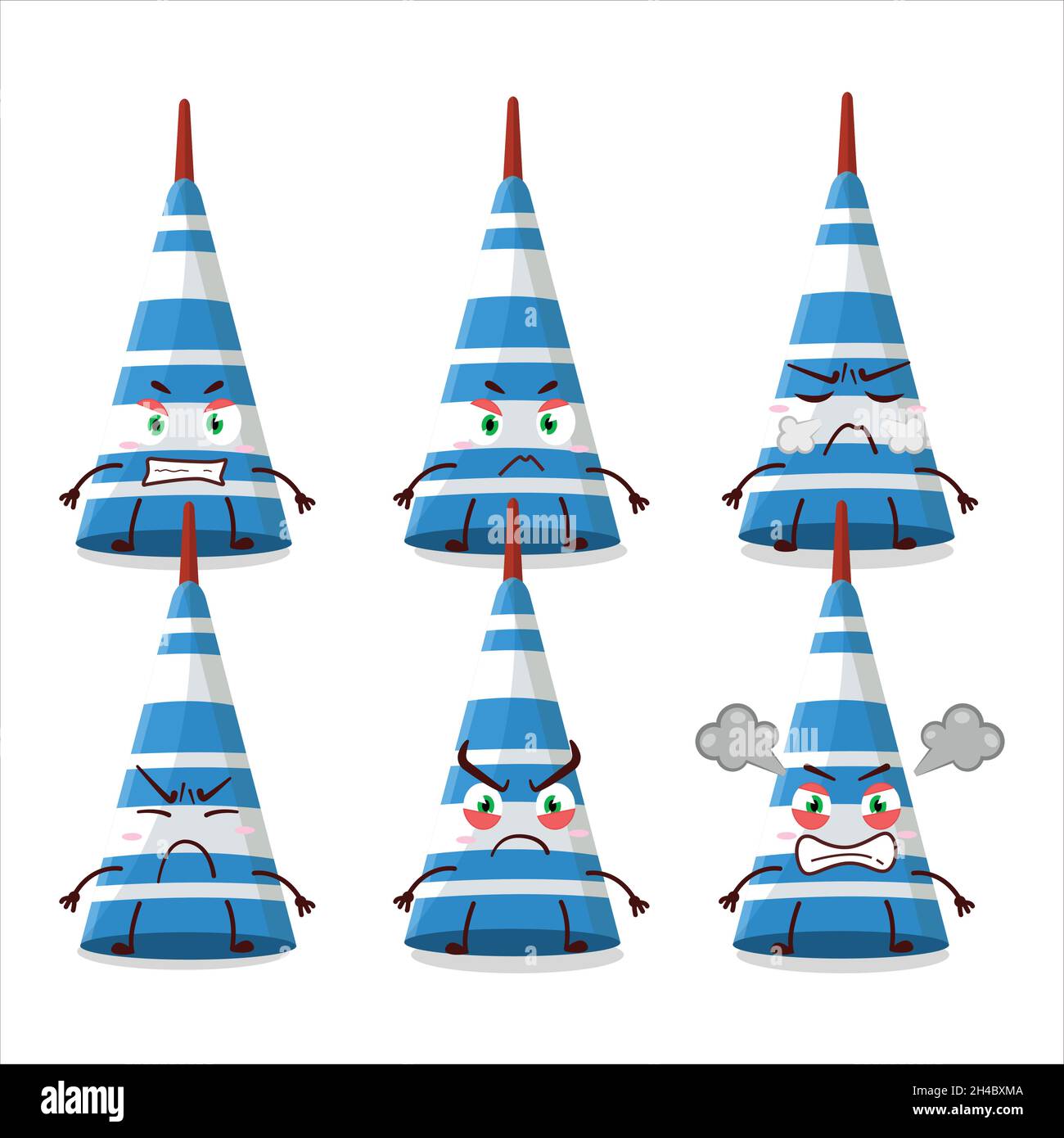 Blue long trumpet cartoon character with various angry expressions ...