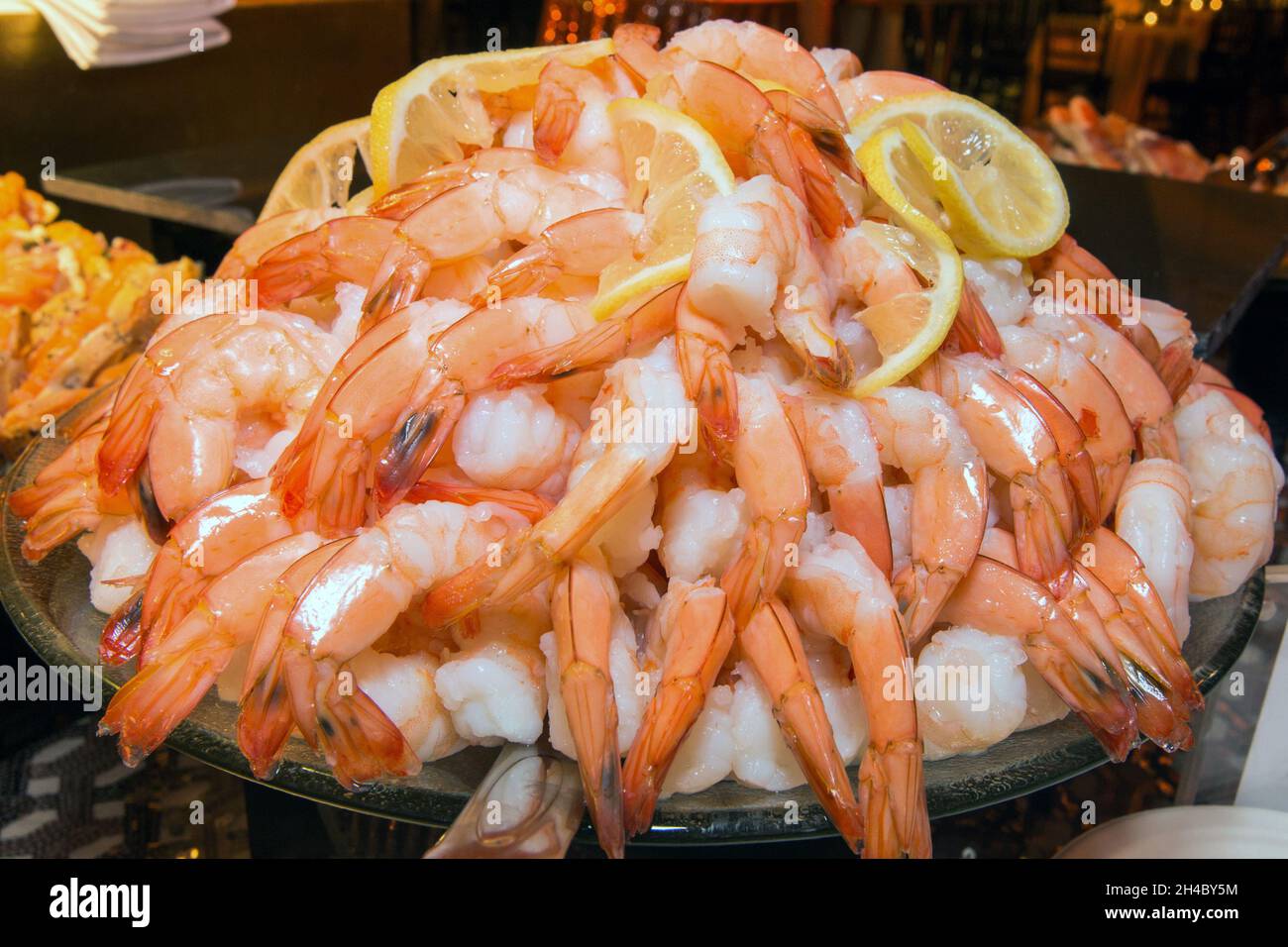 A plate of fresh prawns is on display at an event Stock Photo - Alamy