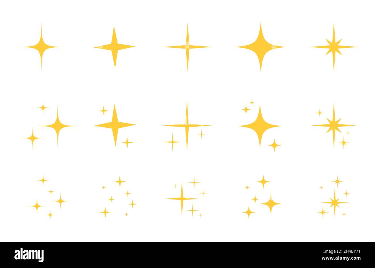 Flash sparkle flat star icon set. Twinkle star silhouette for gold ...