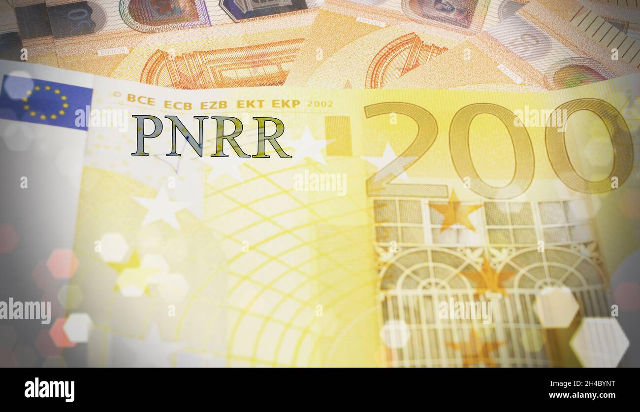 European banknotes with the sign "Pnnr" concept of financial help Stock ...