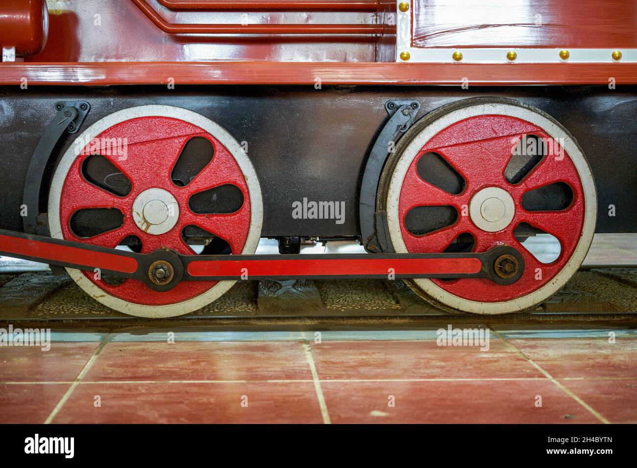Retro train carriage partial red train wheel close-up Stock Photo - Alamy