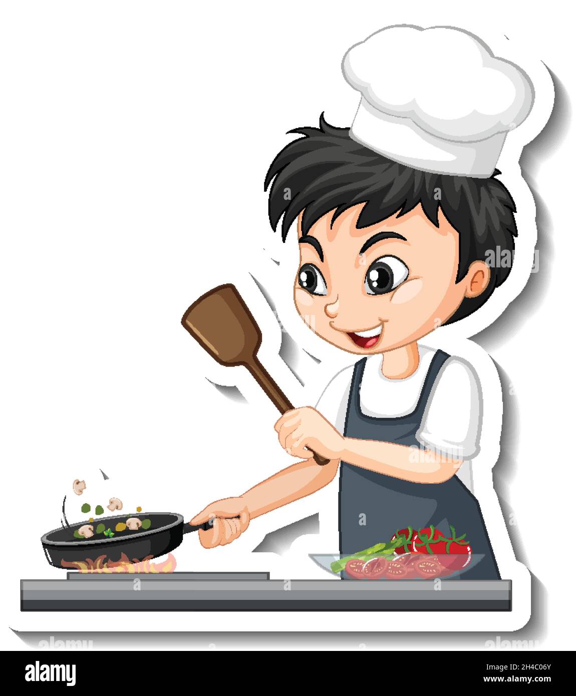 Sticker design with chef boy cooking food cartoon character ...