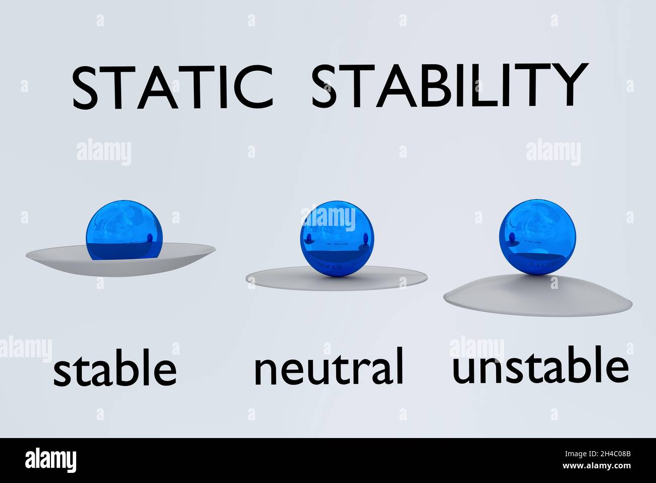 3D illustration of three blue balls positioned on three various bases ...