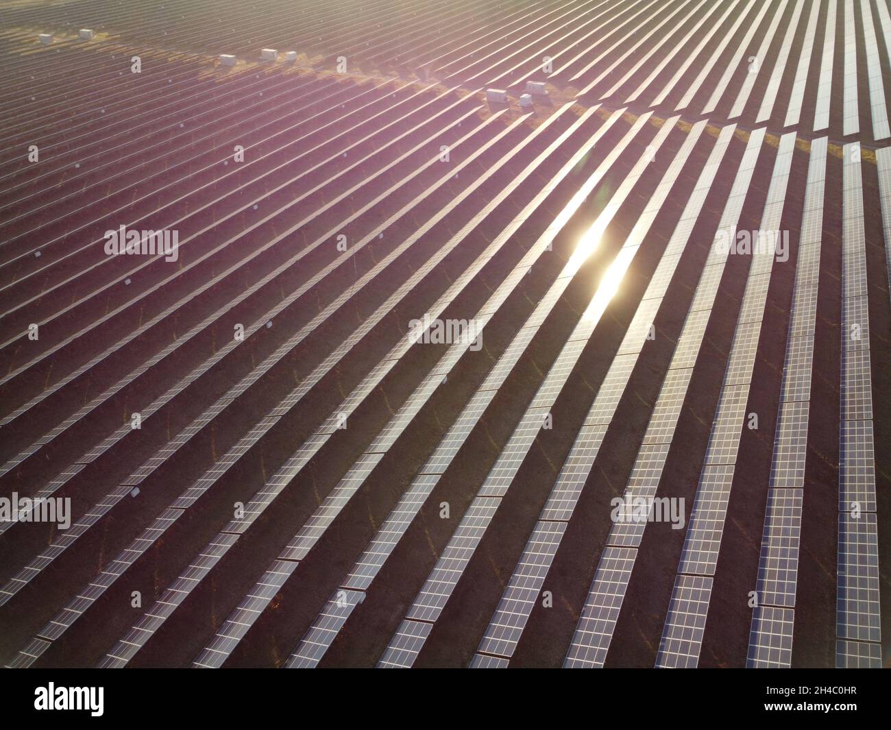 Aerial top view of a solar panels power plant. Photovoltaic solar ...