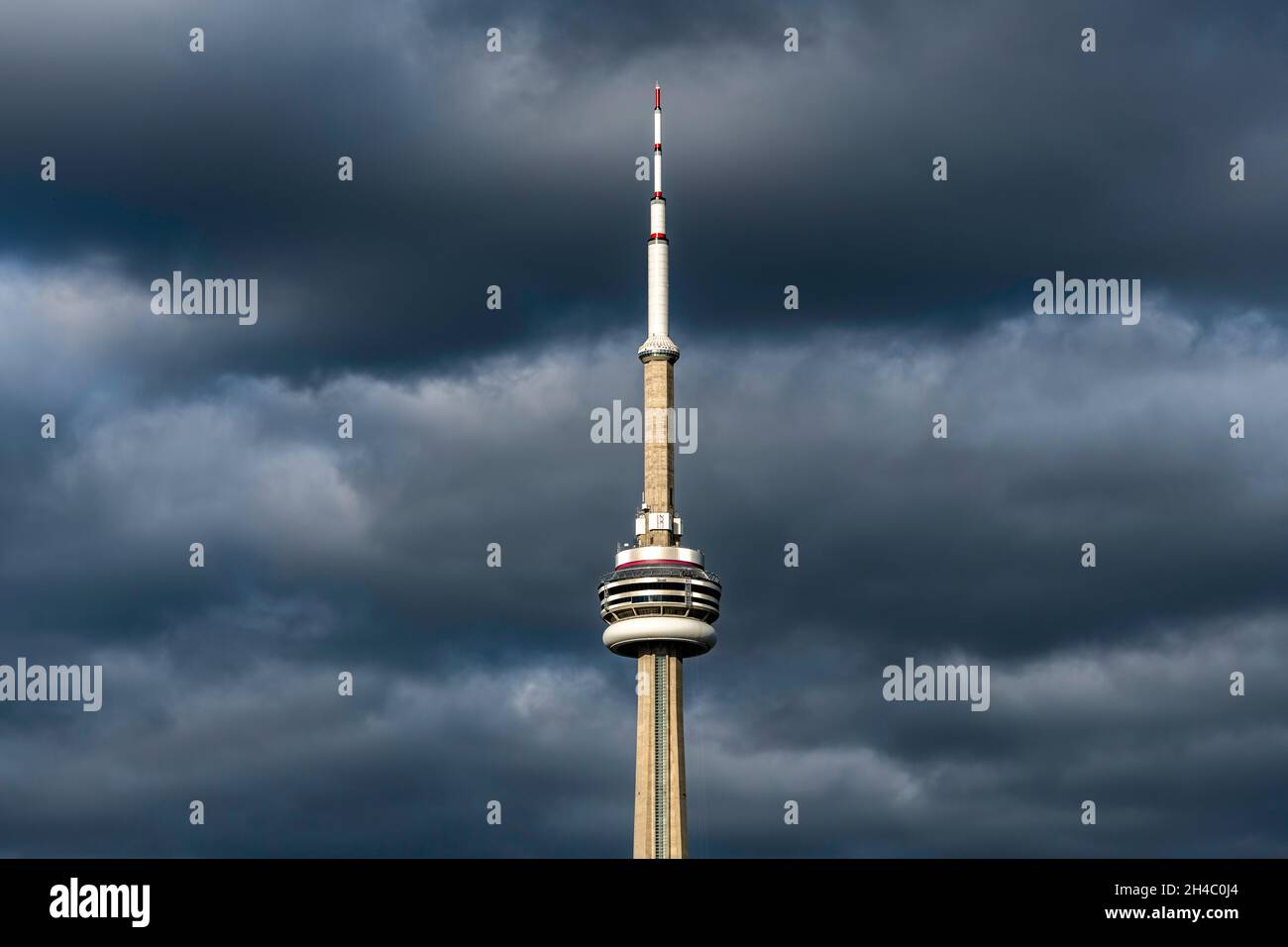 Spire, upper deck and a revolving restaurant at the top of Toronto CN ...