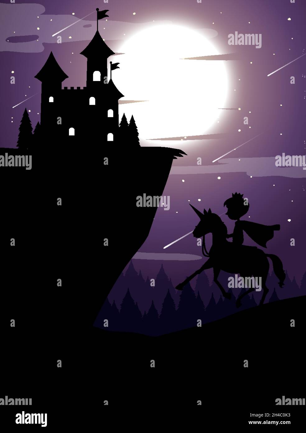 Silhouette background with full moon illustration Stock Vector Image ...