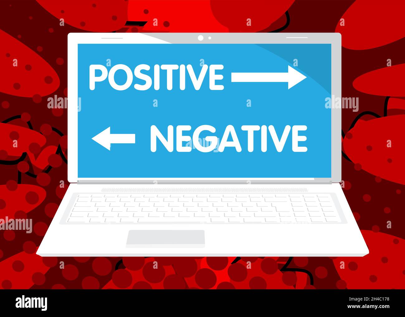 Laptop with the words Negative, positive on the screen. Vector cartoon ...