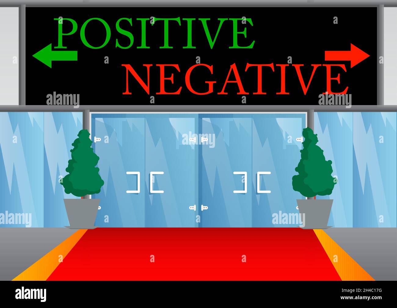 Negative, positive text with front door background. Bar, Cafe or drink ...