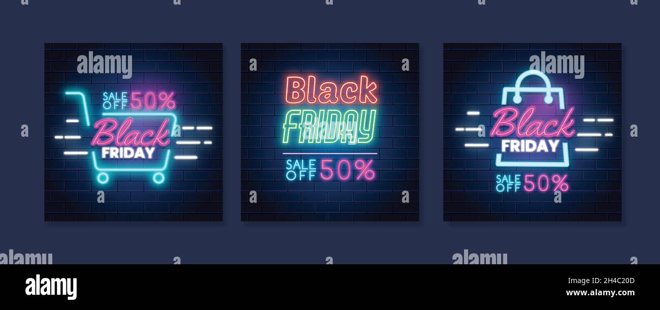 neon black friday instagram post vector design illustration Stock ...