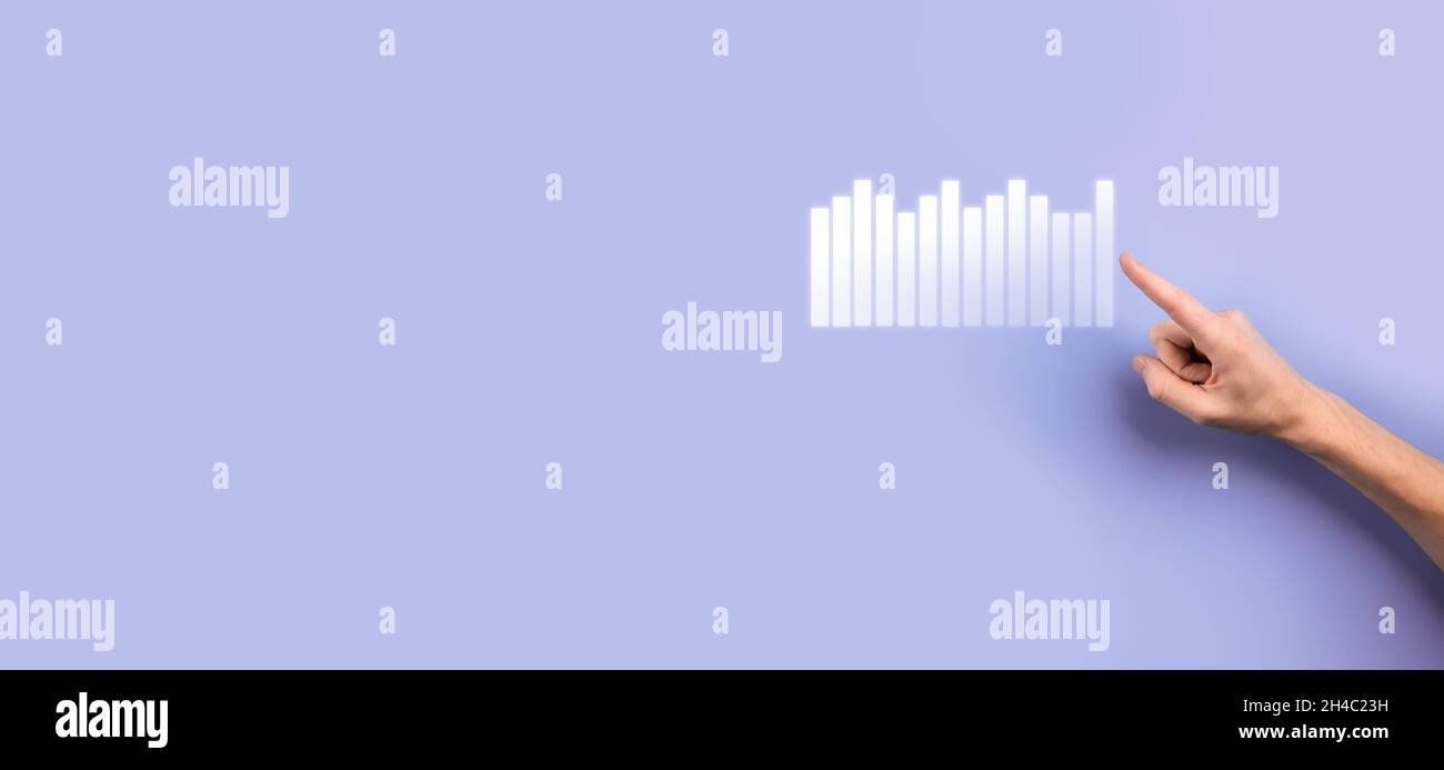 Male hand holding smart mobile phone with graph icon.checking analyzing ...