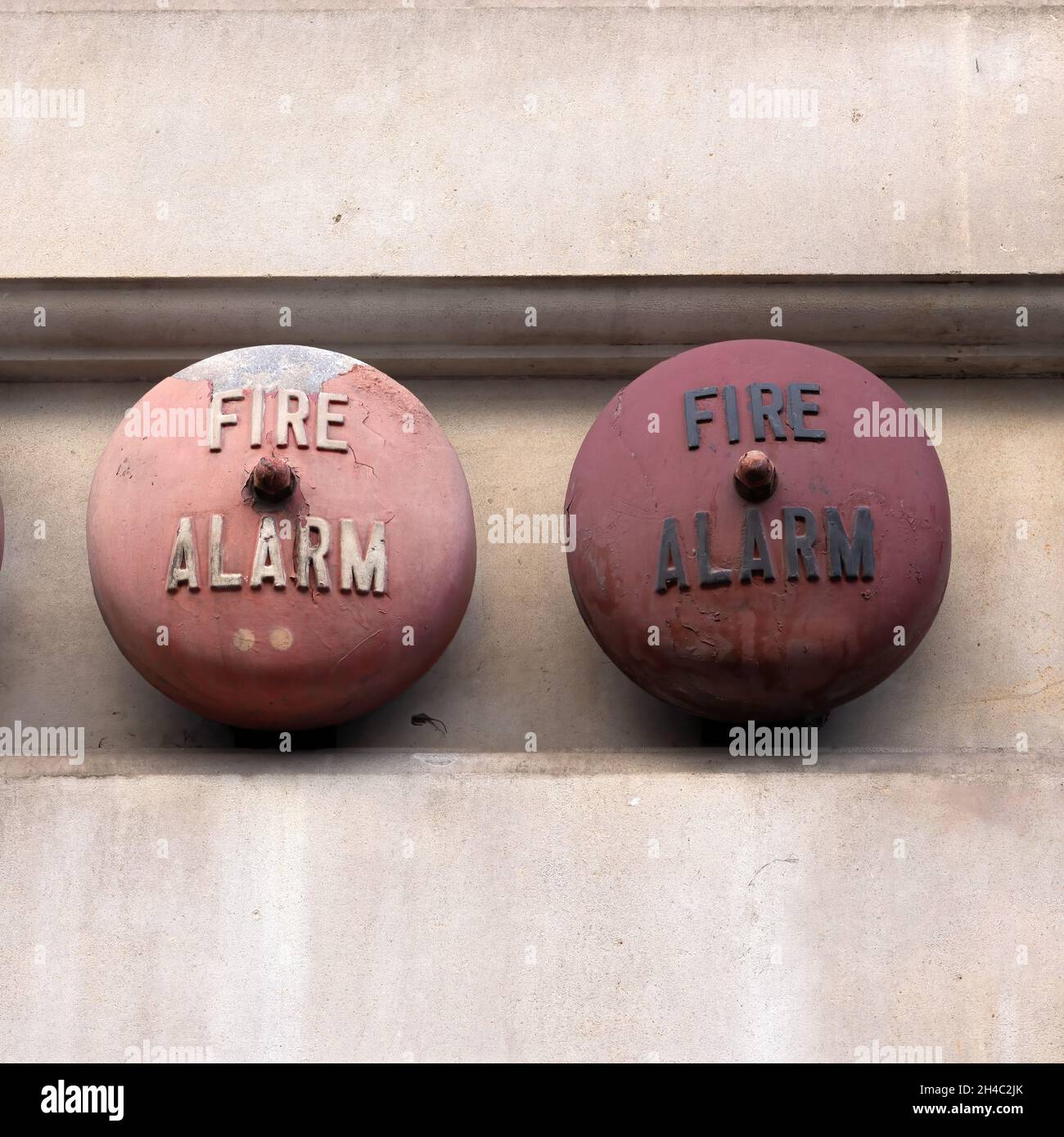 Old vintage fire alarm bells on a building Stock Photo - Alamy