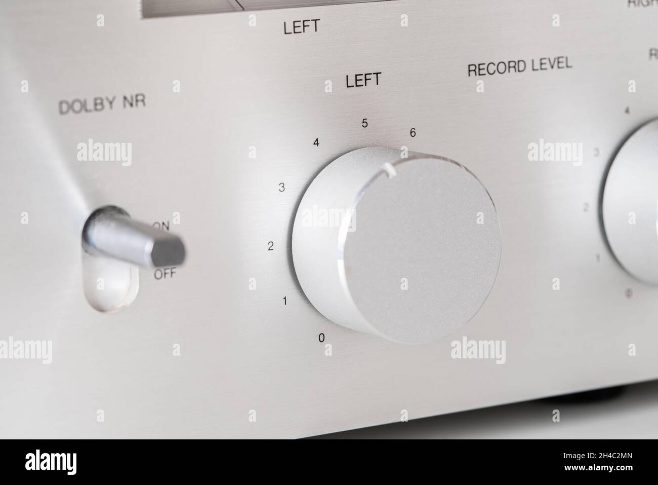 old silver audio tape recorder, buttons close-up Stock Photo - Alamy