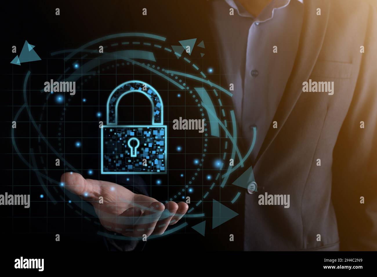 Cyber security network. Padlock icon and internet technology networking ...