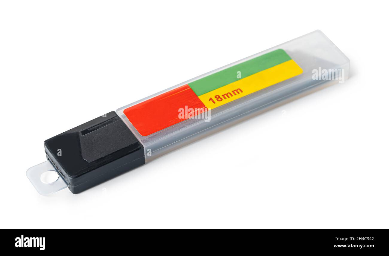 stationery knife blades on white isolated background Stock Photo - Alamy