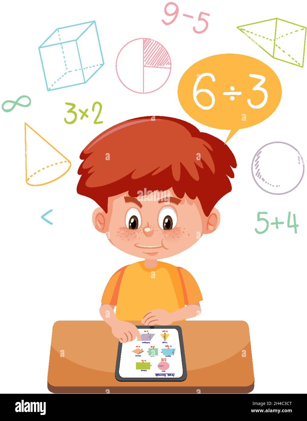 Boy learning math using tablet illustration Stock Vector Image & Art ...