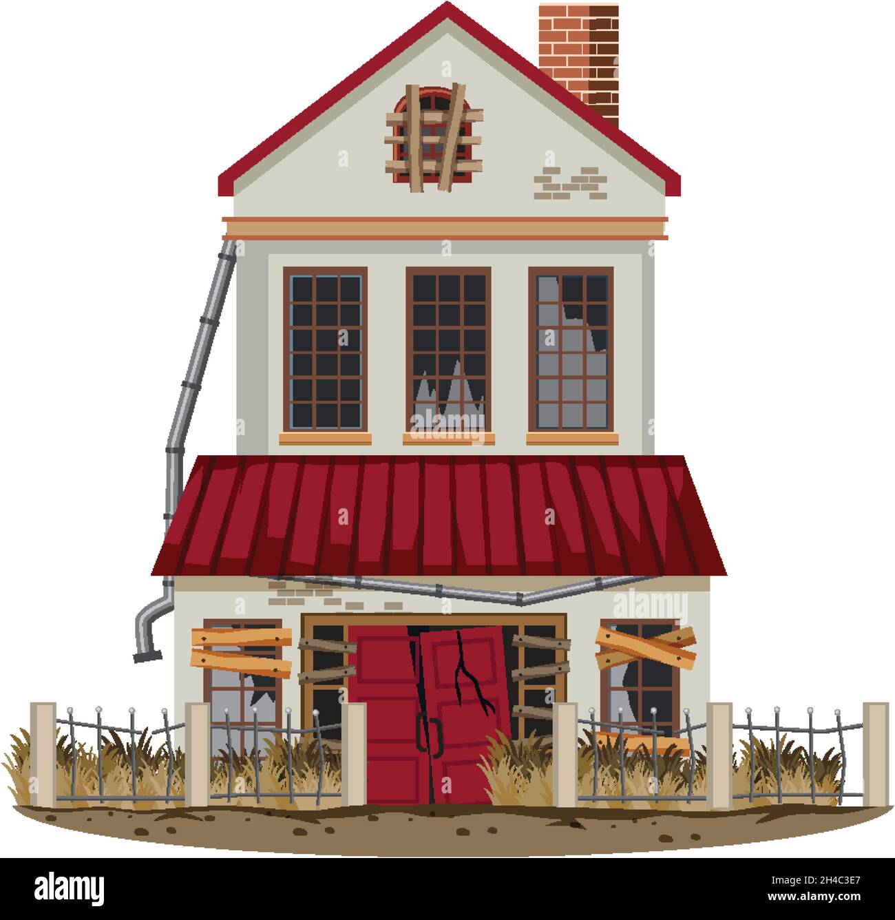 Isolated old abandon broken house illustration Stock Vector Image & Art ...