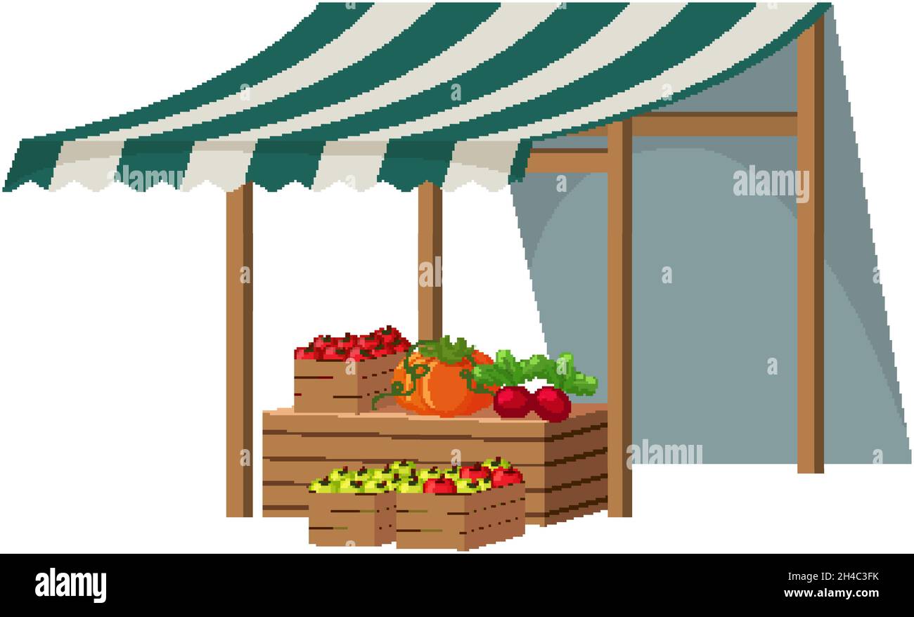 Fruit store with striped canvas roof illustration Stock Vector Image ...