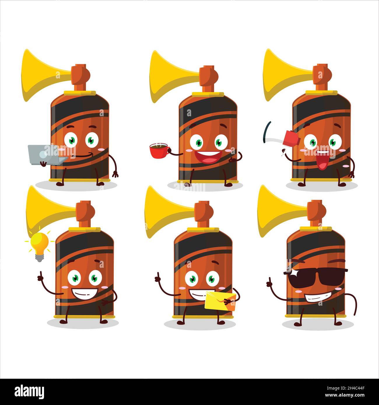 Orange air horn cartoon character with various types of business ...