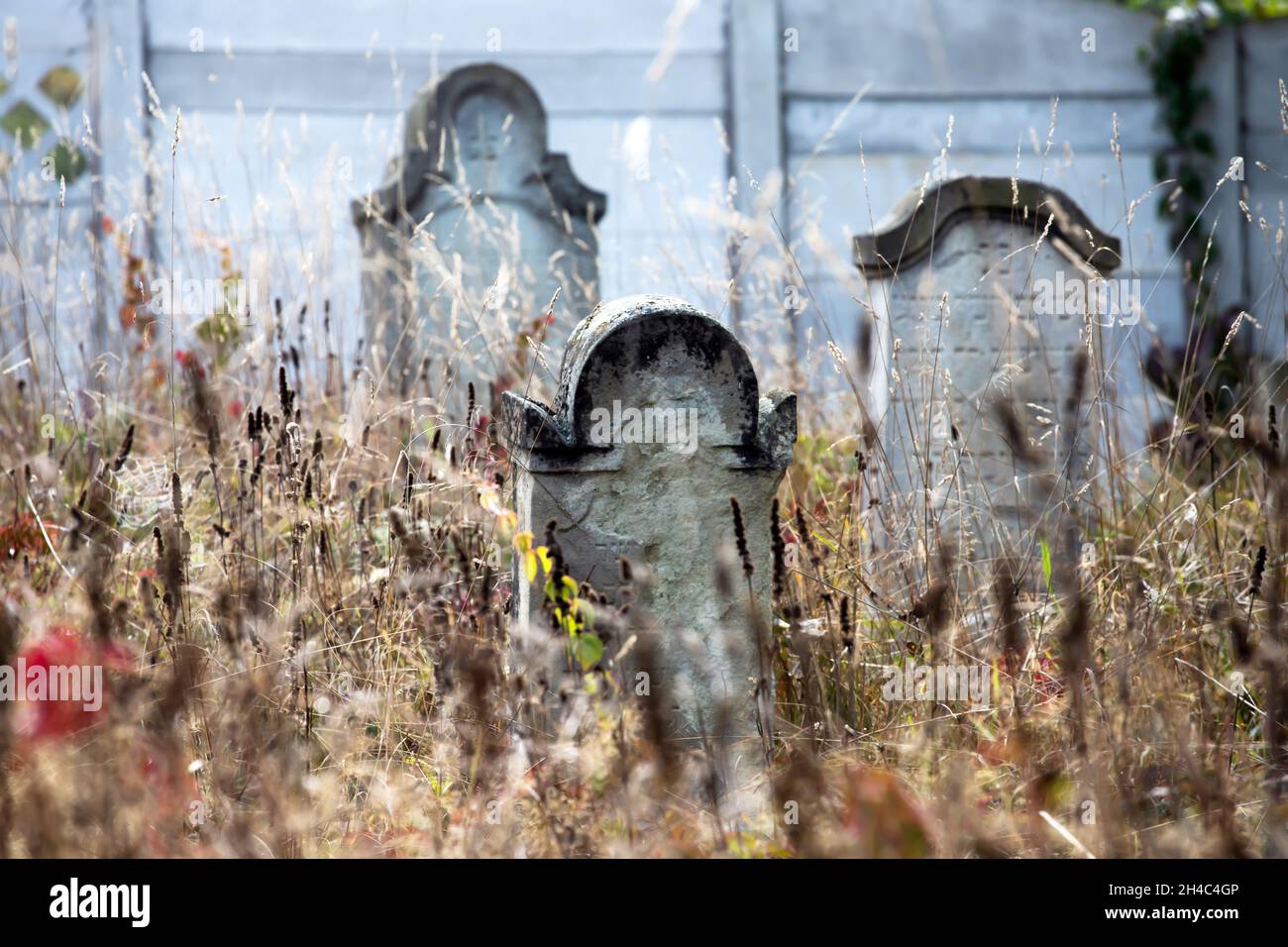 Tombstones in cemetery. Halloween concept Stock Photo - Alamy