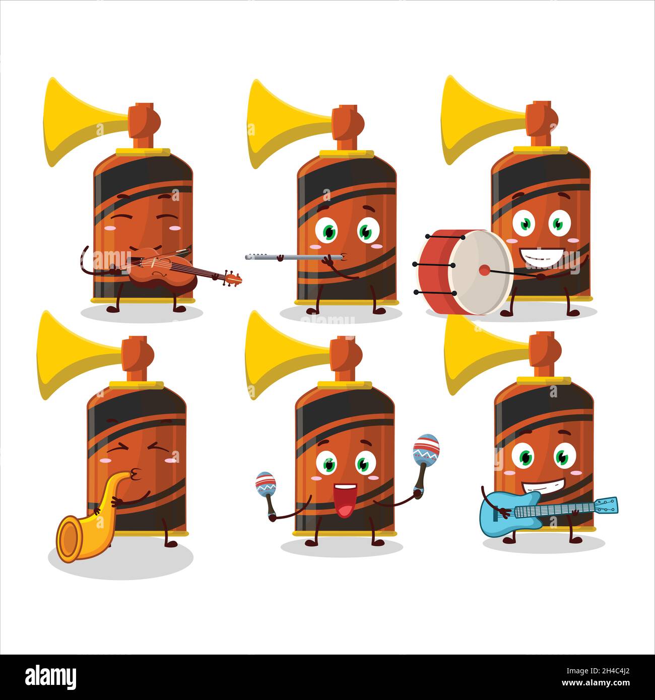 Cartoon character of orange air horn playing some musical instruments ...