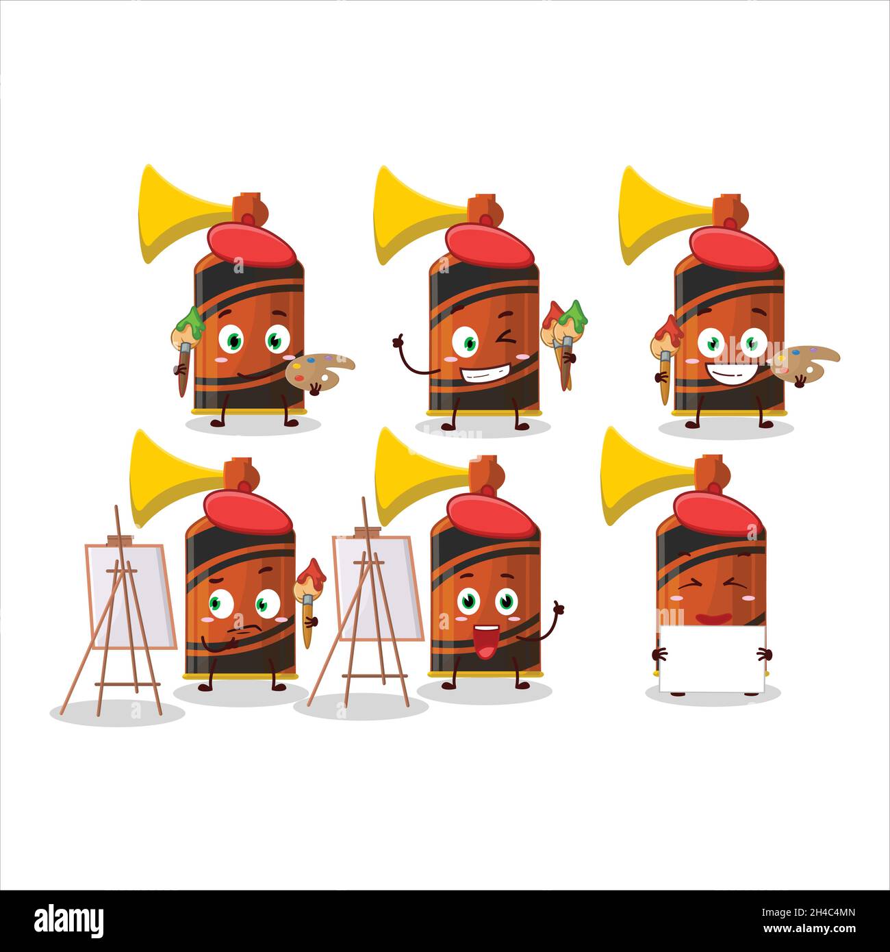 Artistic Artist of orange air horn cartoon character painting with a ...