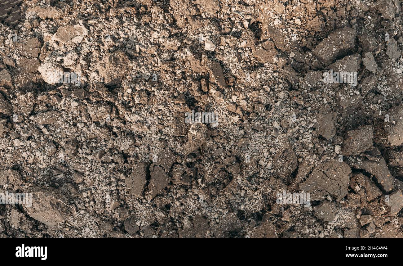 Black Dark Soil Dirt Background Texture, Natural Pattern. Flat Top View ...
