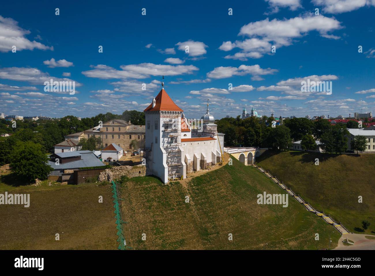 Top view of the old castle in Grodno, Belarus.Reconstruction of the old ...