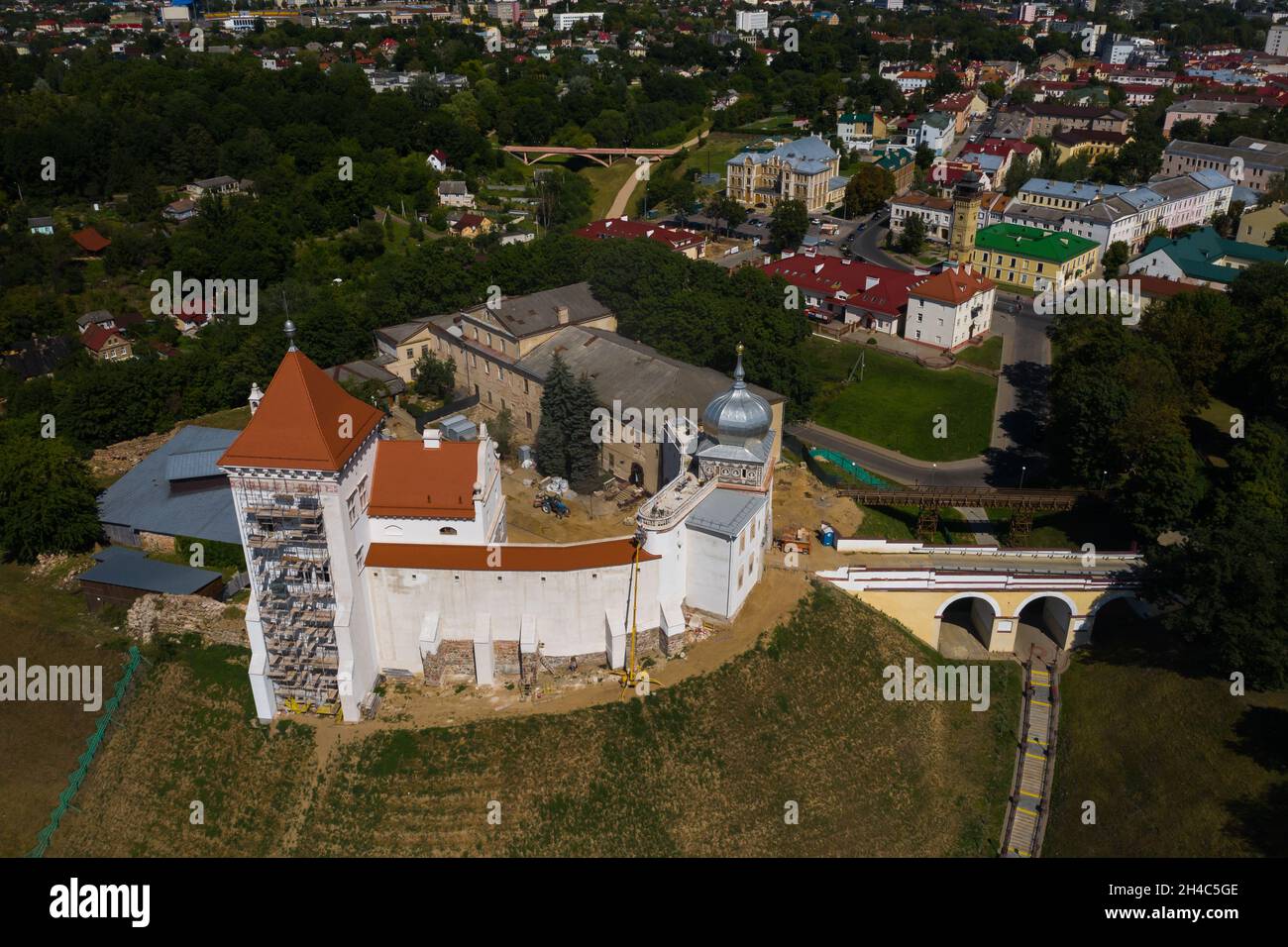Top view of the old castle in Grodno, Belarus.Reconstruction of the old ...