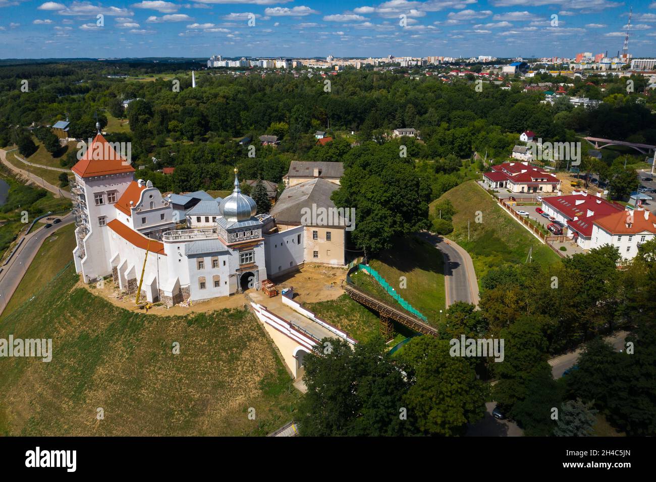 Top view of the old castle in Grodno, Belarus.Reconstruction of the old ...