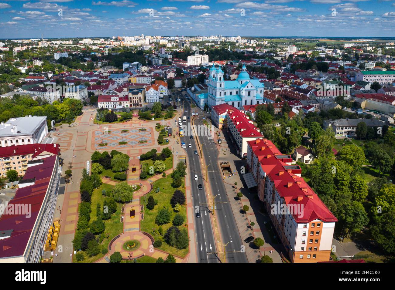 Top view of the city center of Grodno, Belarus. The historic center of ...