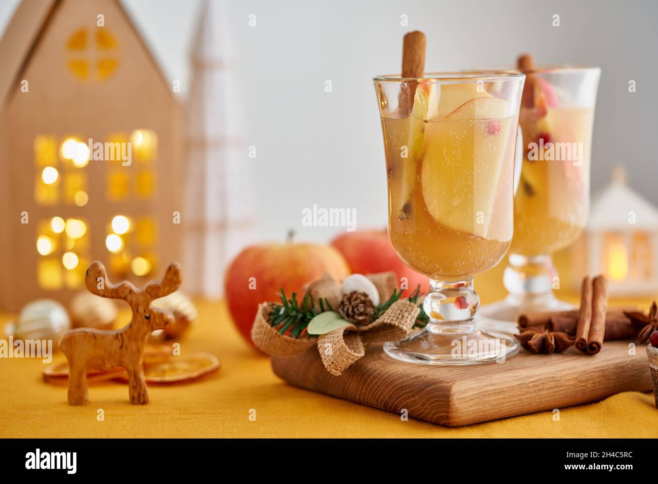 Two glasses of hot christmas winter apple gluhwein. Alcohol white ...