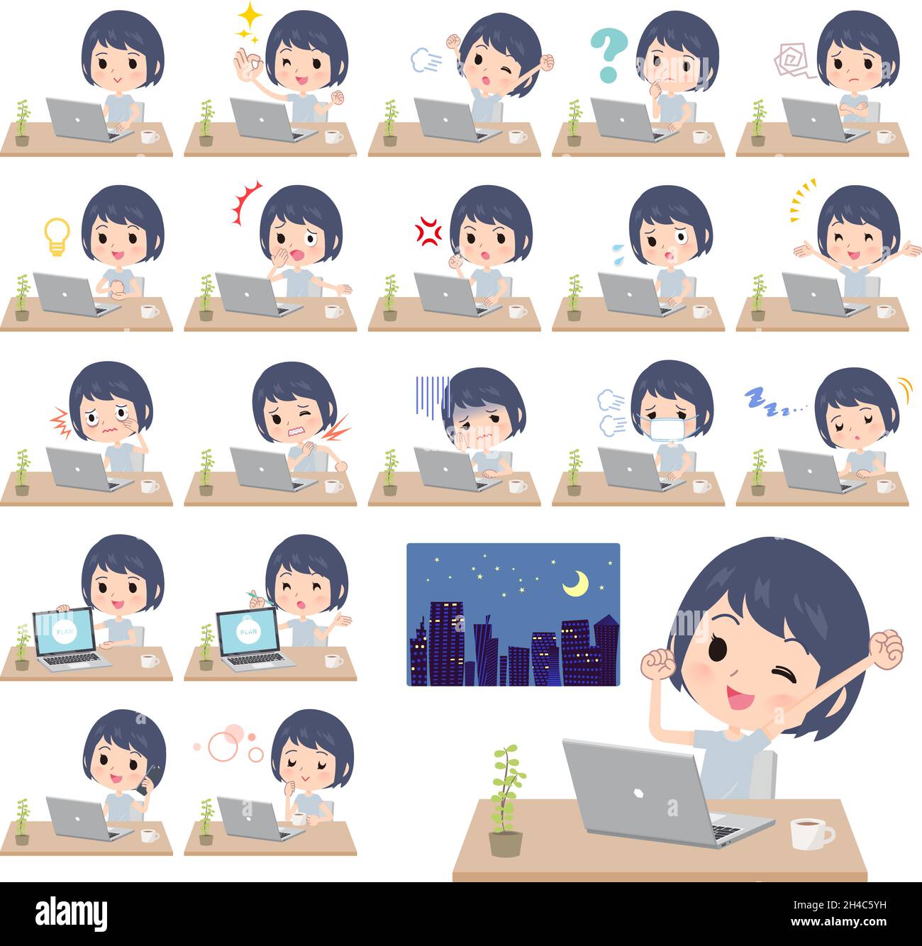A set of unpaid avatar women on desk work.It's vector art so easy to ...