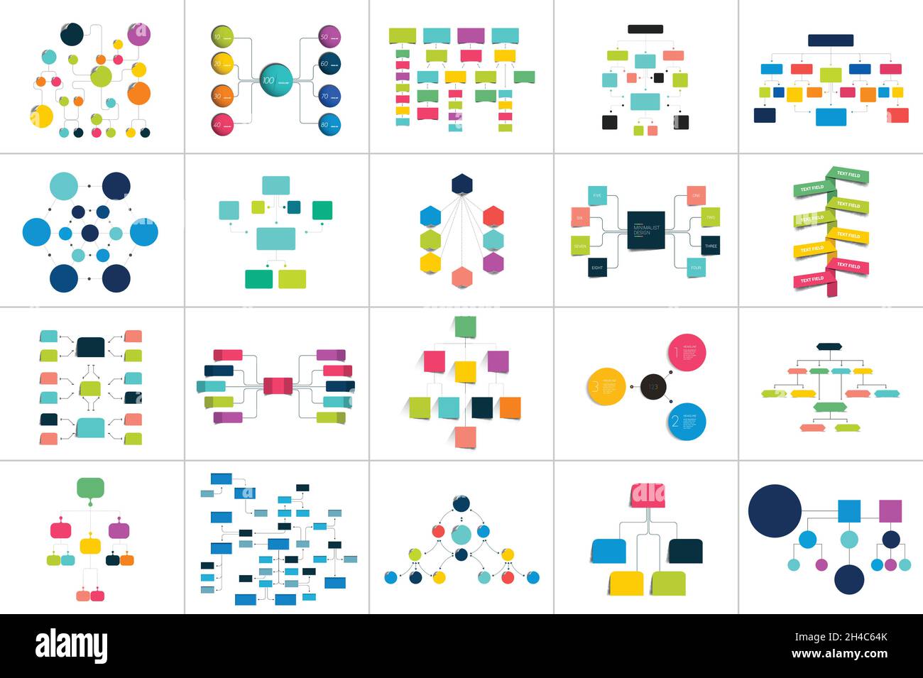 Mega set of various flowcharts schemes, diagrams. Simply color editable ...