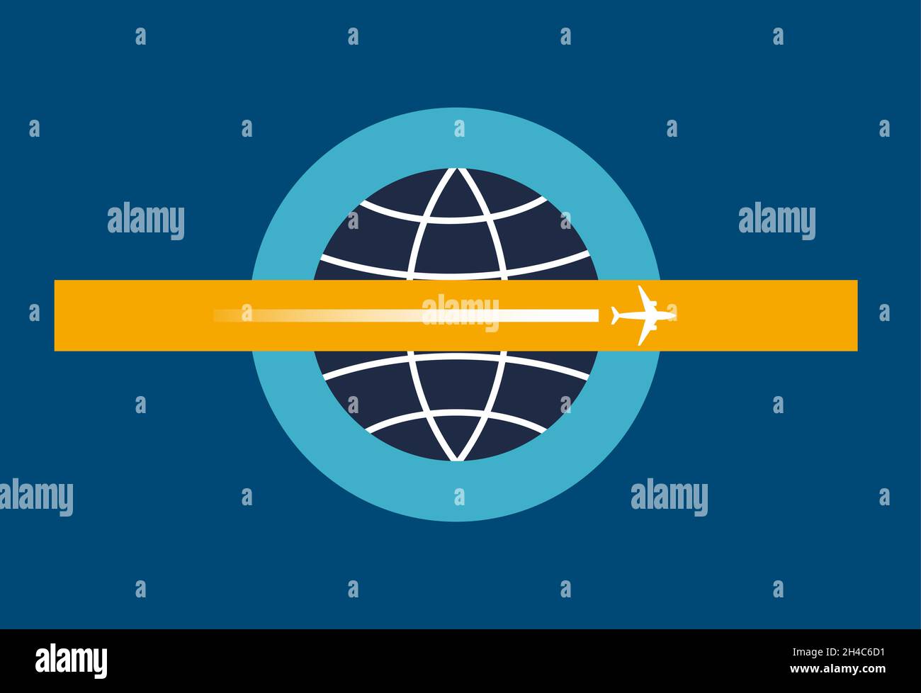 Plane flying around the world map. Retro vector background and ...