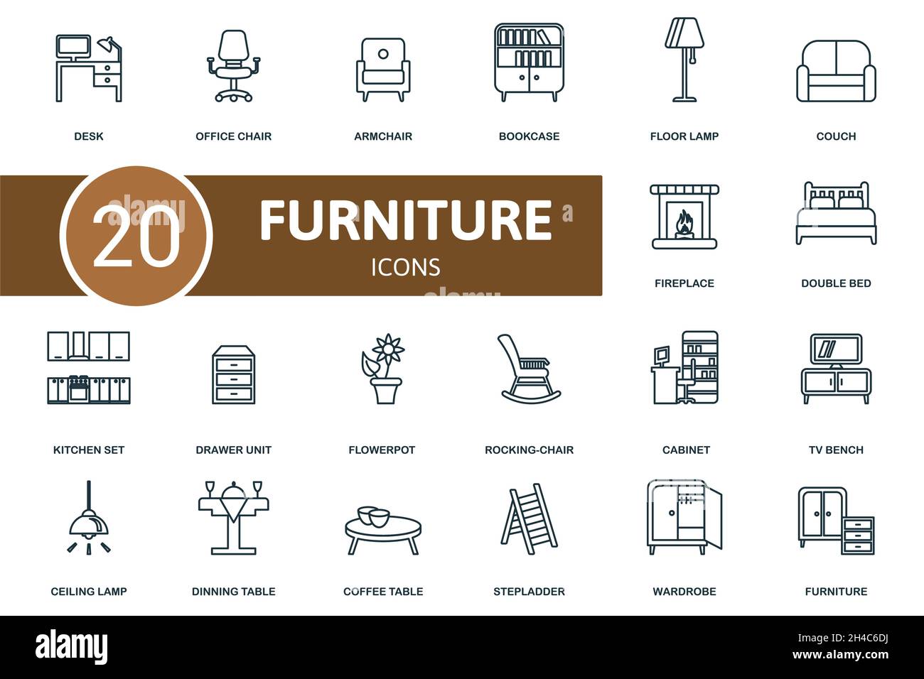 Furniture icon set. Collection of simple elements such as the desk ...