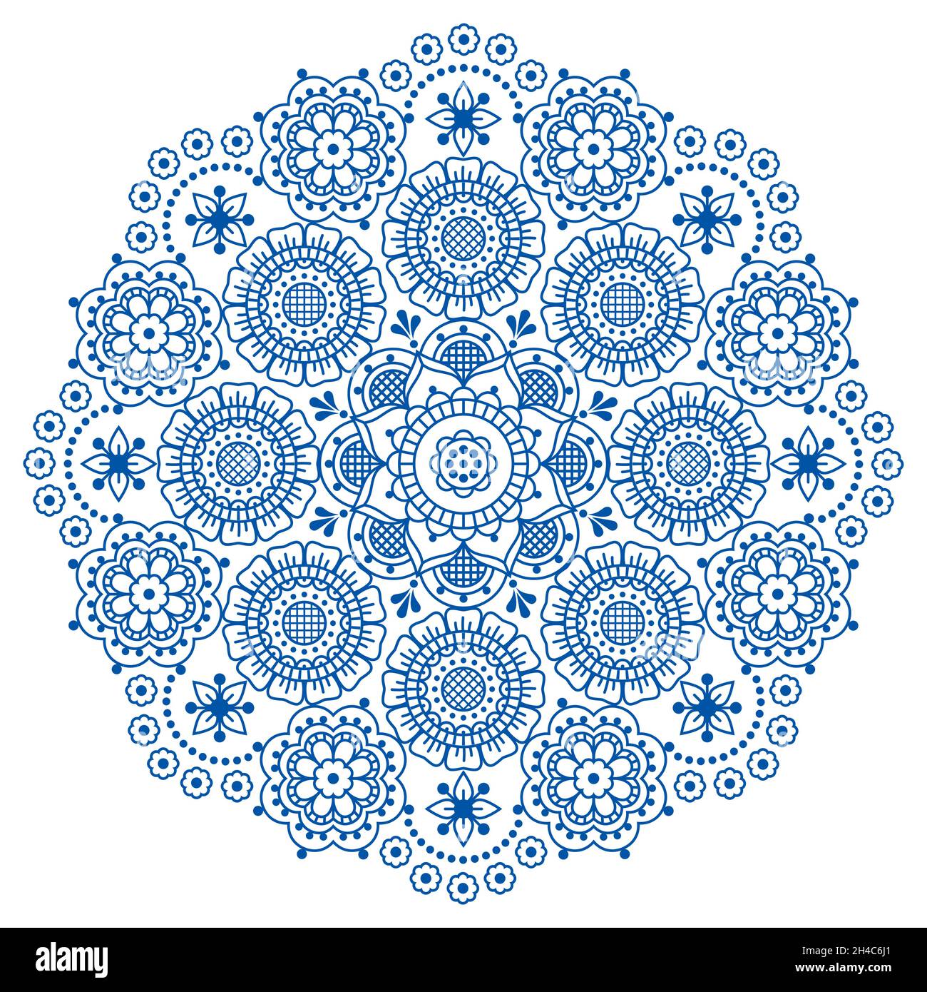 Scandinavian mandala vector embroidery folk art style, cute round ...