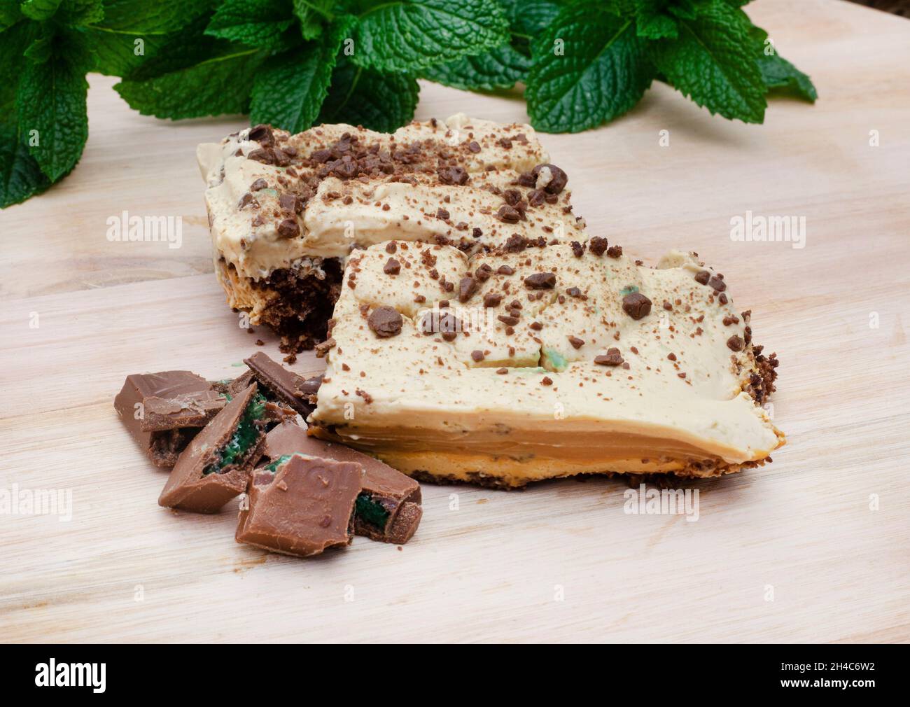 Traditional South African layered peppermint crisp tart dessert Stock ...