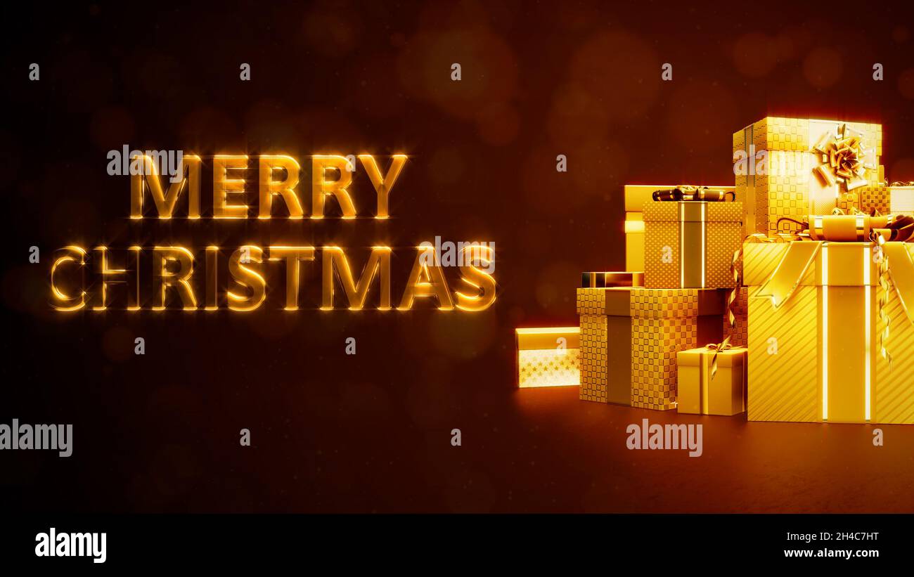 golden surprise presents pile with text and free place - object 3D ...