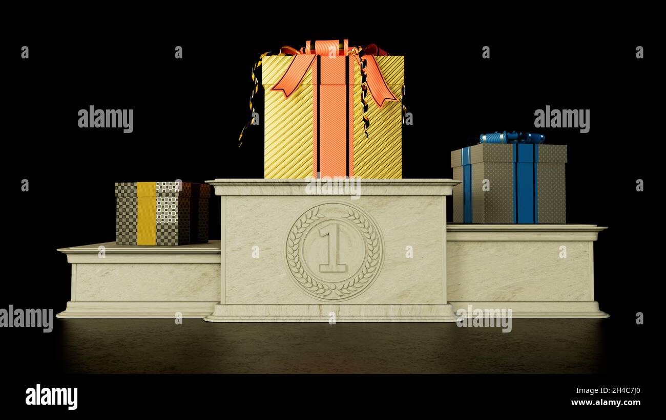 winners award podium with surprise gift boxes - big prize concept ...