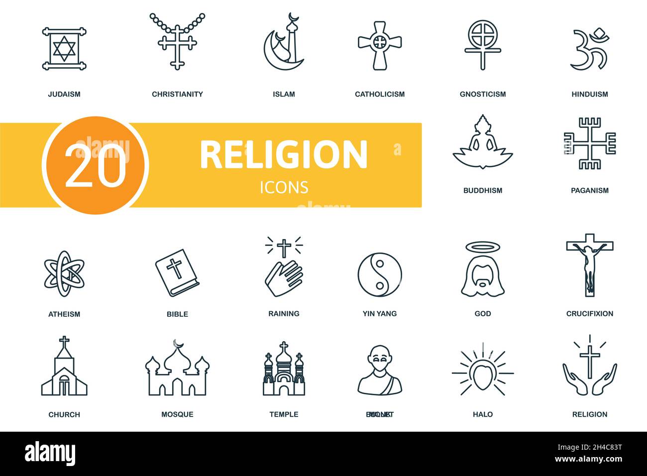 Religion icon set. Collection of simple elements such as the judaism ...